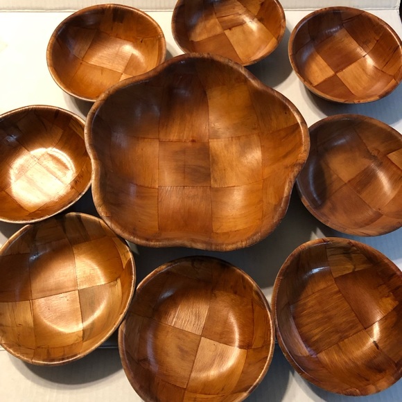 Unbranded | Dining | Vintage Set Of 8 Wood Weave Fruit Salad 6 Bowls ...